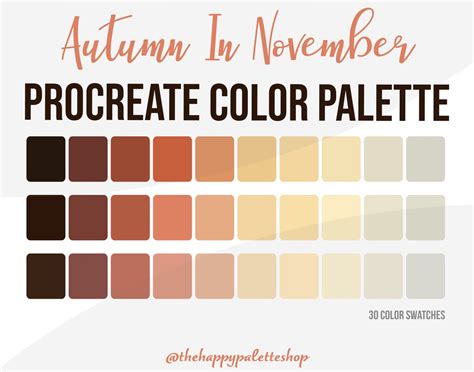 Fall Procreate Color Palette IPad Lettering Digital Art Brown Procreate Color Palette Procreate