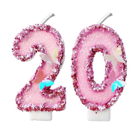 2 8 Pink Butterfly Glitter Number Candles Many Colors 20th