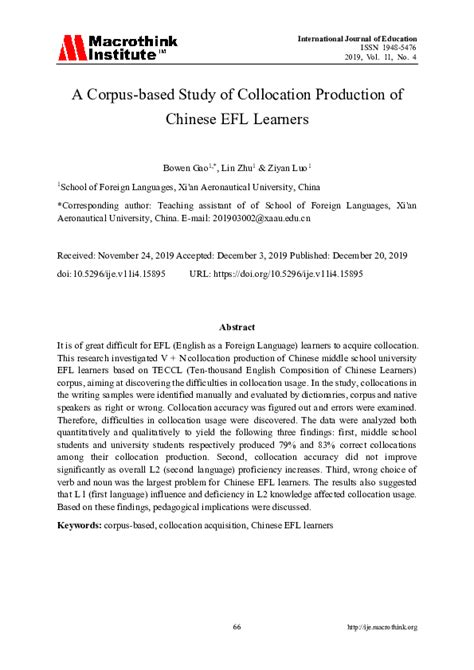 Pdf Collocation Production In Chinese Efl Learners