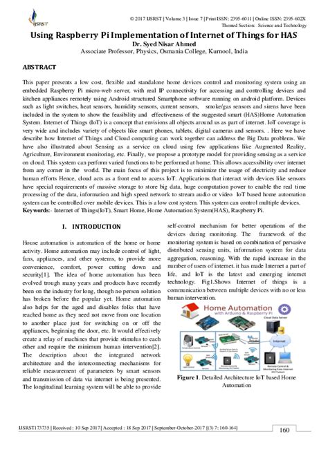 Pdf Using Raspberry Pi Implementation Of Internet Of Things For Has