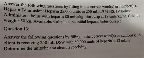 Solved Heparin Calculation Is Answer The Following Questions By
