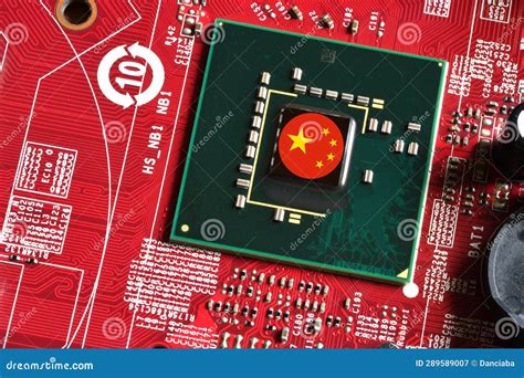 china flag on a processor central processing unit cpu or gpu microchip