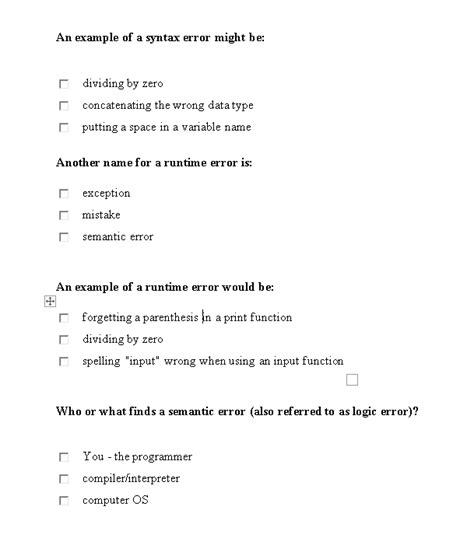 Solved An Example Of A Syntax Error Might Be Dividing By