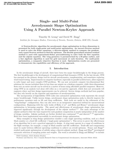 PDF Single And Multi Point Aerodynamic Shape Optimization Using A Parallel Newton Krylov Approach