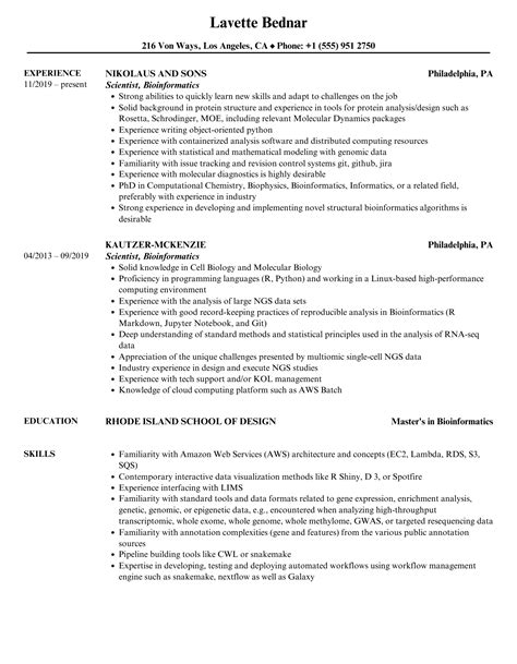 Scientist Bioinformatics Resume Samples Velvet Jobs