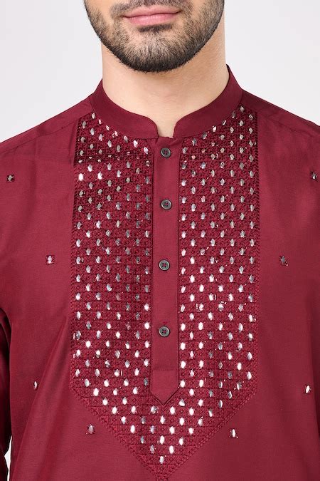 Maroon Embroidered Festive Men Regular Fit Kurtas Selling Fast At