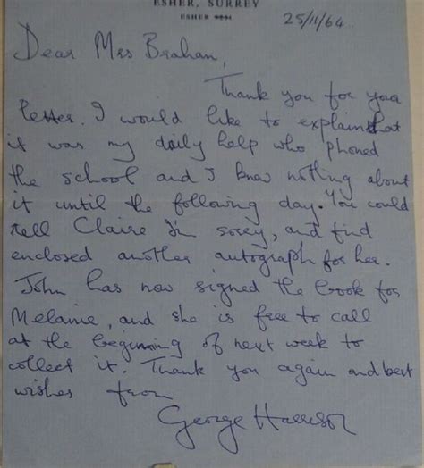George Harrisons Autograph And Letter Fetch £6000 At Auction Music Entertainment Express