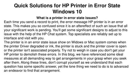 PPT Quick Solutions For HP Printer In Error State Windows PowerPoint Presentation ID