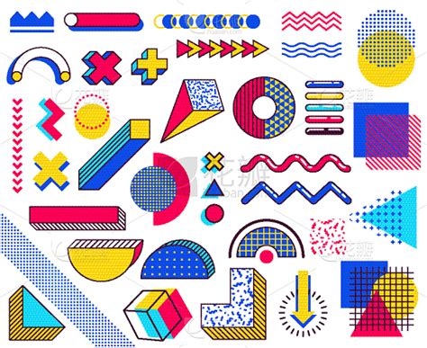 抽象 化学元素周期表 孟菲斯风格 几何形状 纺织品 壁纸 模板 现代 布置 复古