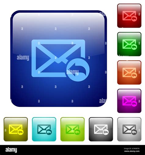 Reply Mail Icons In Rounded Square Color Glossy Button Set Stock Vector