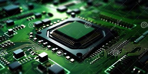 Heart Of The Machine Microprocessor In Green Glow Motherboad Electronics Stock Image Image