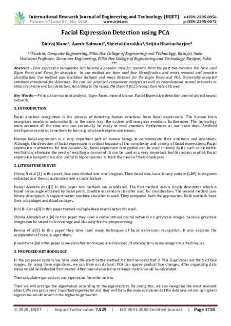 Pdf Irjet Facial Expression Detection Using Pca