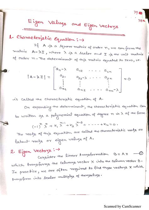 Hand Written Notes For Eigen Values And Eigen Vectors Engineering