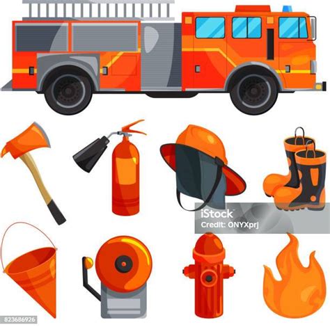 보호복 소방 관 부츠 헬멧 도끼 및 다른 특정 도구 벡터 일러스트 소방관 헬멧에 대한 스톡 벡터 아트 및 기타 이미지 소방관 헬멧 가연성 날씨 Istock