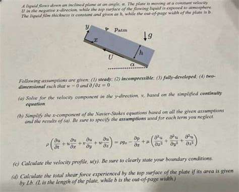 Solved A Liquid Flows Down An Inclined Plane At An Angle A