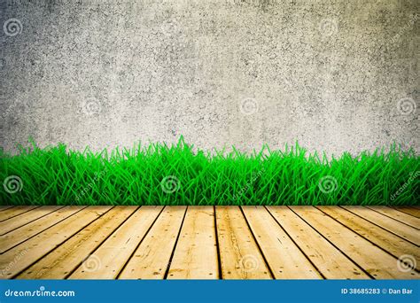 Background With Vintage Wall And Green Grass Stock Illustration