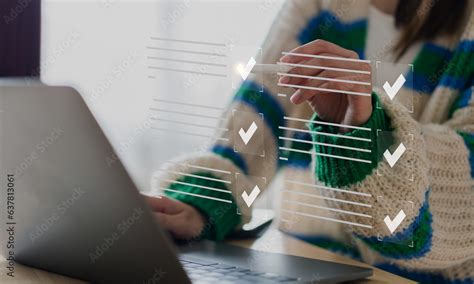 Human Hand With Checking Mark On Checklist Checklist Survey Check