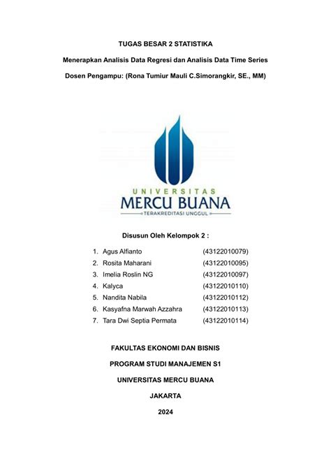 Pdf Tugas Besar 2 Statistika Menerapkan Analisis Data Regresi Dan Analisis Data Time Series