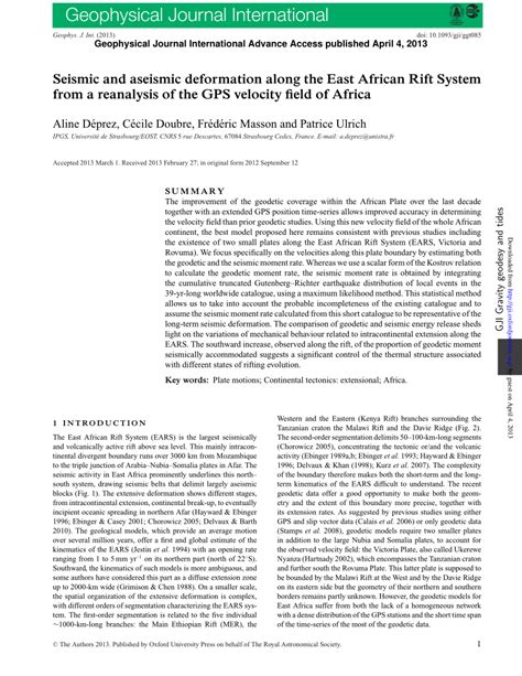 Pdf Seismic And Aseismic Deformation Along The East African Rift System From A Reanalysis Of
