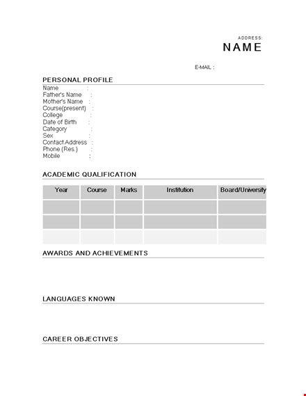 Mba Fresher Resume Format