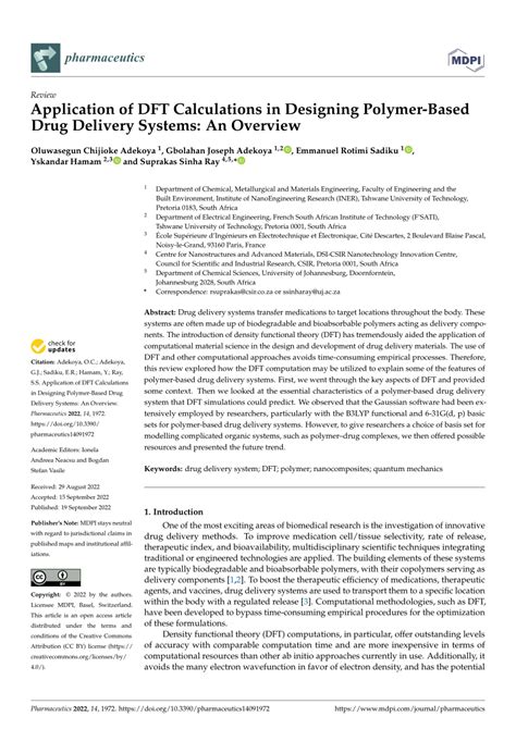 Pdf Application Of Dft Calculations In Designing Polymer Based Drug Delivery Systems An Overview