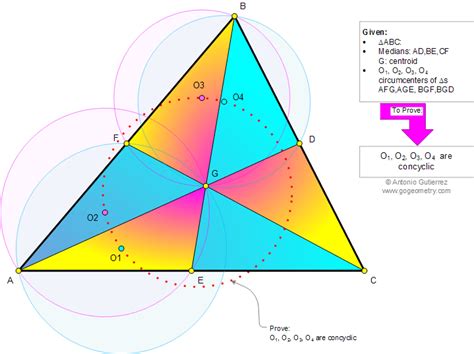 Math Education Geometry Problem 846 Triangle Medians Centroid Four Circumcenters Concyclic