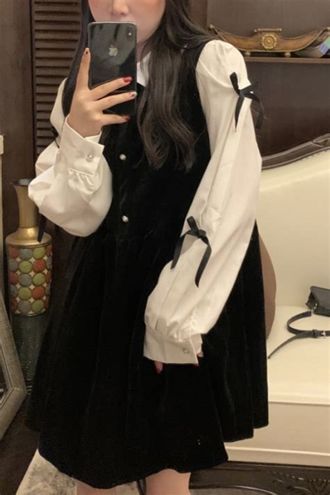 핑크프릴 세나 페이크 두조각 인형 카라넥 긴팔 A라인 미니원피스