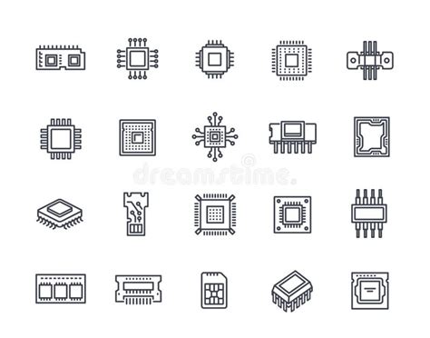 Set Of Electronics Related Line Icons Simple Symbols With Microchip Chip And Circuit