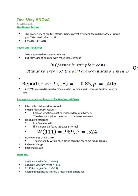 Stats Lecture Notes 1 20 One Way Anova 20 October 2016 Significance