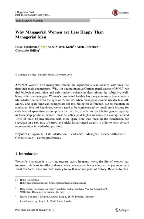PDF Why Managerial Women Are Less Happy Than Managerial Men
