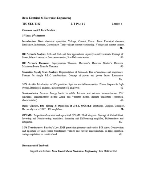 B Tech First Year Syllabus Bee 270323 Pdf