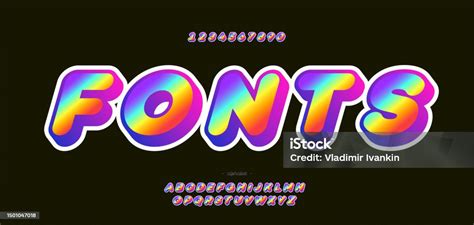 벡터 글꼴 3d 홀로그래피 스타일 현대 타이포그래피 3차원 형태에 대한 스톡 벡터 아트 및 기타 이미지 3차원 형태 낱말 다중 색상 Istock
