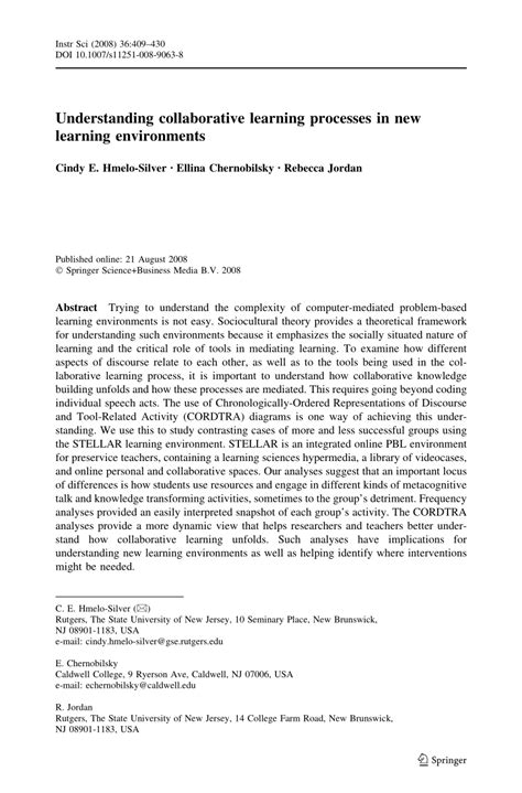 pdf understanding collaborative learning processes in new learning