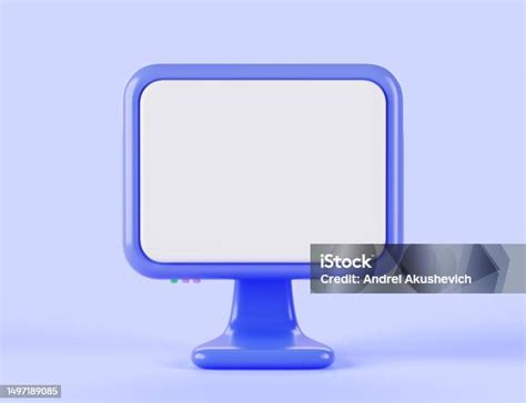 빈 흰색 화면 전면 보기 3d 렌더링이 있는 컴퓨터입니다 만화 파란색 모니터 아이콘은 배경에 분리되어 있습니다 웹 디자인을 위한 빈 디스플레이가 있는 데스크탑 Pc 장치