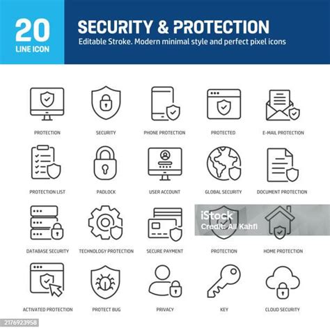Security And Protection Line Icons Editable Stroke Containing Key Lock Privacy Secure Line Icons