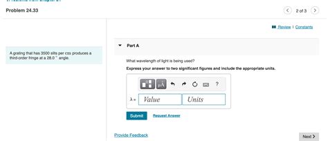 Solved A Grating That Has 3500 Slits Per Cm Produces A