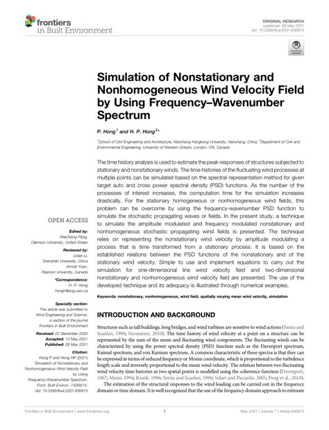 Pdf Simulation Of Nonstationary And Nonhomogeneous Wind Velocity Field By Using Frequency
