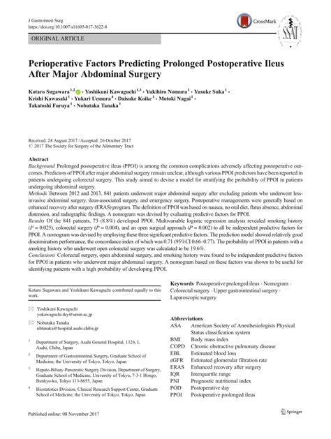 Pdf Perioperative Factors Predicting Prolonged Postoperative Ileus After Major Abdominal Surgery