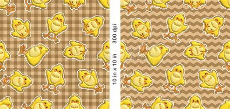 Set Of 2 Seamless Easter Patterns With Cute Chicks Inflated Puffy Style Seamless Tileable