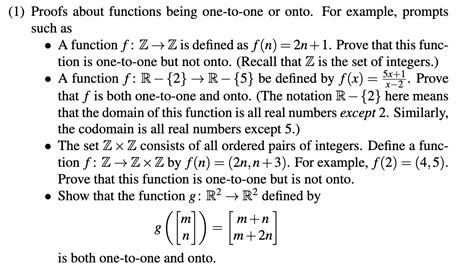 solved proofs about functions being one to one or onto for