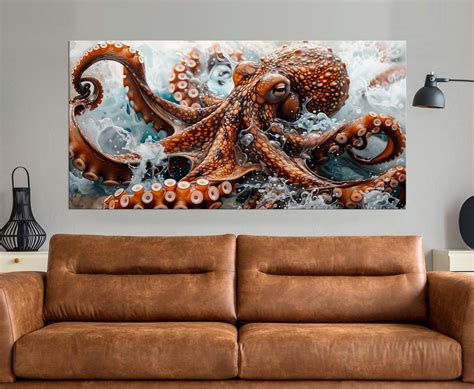 Octopus Canvas Wall Art Abstract Octopus Painting Print Underwater Wall