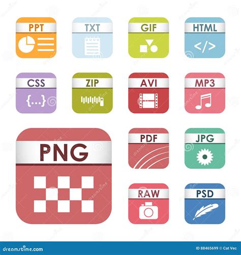 Simple Square File Types Formats Labels Icon Set Presentation Document