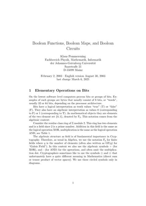 Boolean Functions And Boolean Maps Docslib