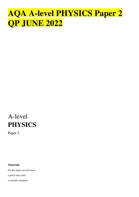 AQA A Level PHYSICS Paper 2 QP JUNE 2022 Browsegrades