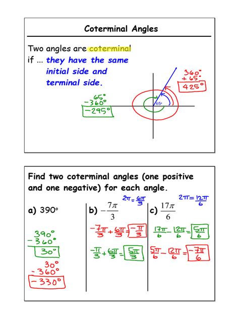 Coterminal Angles Notes Pdf