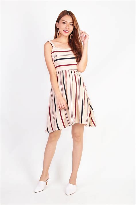 Hilda Stripe Dress In Nude