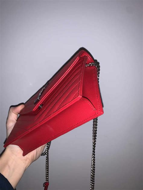 Yves Saint Laurent Cassandre Portefeuille Chaîne Cuir Rouge Sacs De Luxe Iconprincess