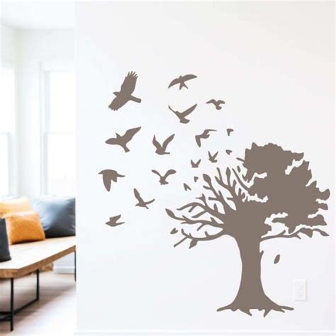 Концептуален стикер за стена с Дърво и отлитащи птици декоративни