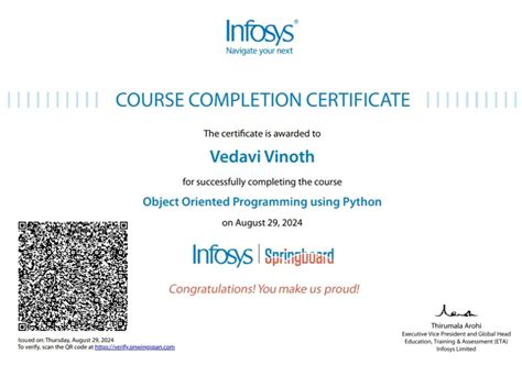Completed Object Oriented Programming Using Python Course Vedavi V Posted On The Topic Linkedin