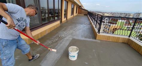 Премахване на прозрачна хидроизолация и полагане на течна гума Hydroflex Universal на тераса